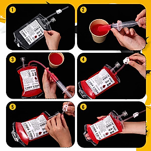 Perthlin 49 Pcs Halloween Blood Iv Bags for Drinks Halloween Blood Iv Bags for Party Supplies, Reusable Blood Drink Pouches with Syringe and Clips for Vampire Zombie Nurse Graduation Party Decoration