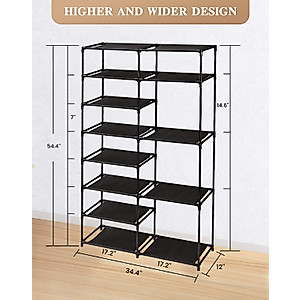 HOUSE AGAIN Shoe Rack Storage Organizer, 8 Tier Tall Shoe Rack,Shoe Holder,Shoe Stand,Free Standing Shoe Shelf for Garage Closet Entryway, 26-30 Pairs Metal Shelf Large Stackable for Boot,Black