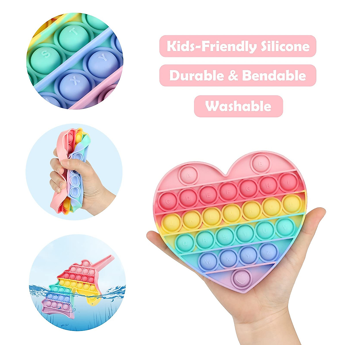 HiUnicorn Pop Poppers Easter Gifts - 4 Pack Unicorn Girls Push Bubble Pop Fidget Toy, Macaron Rainbow Pink Popping Stress Sensory Toys, Easter Basket Stuffers Birthday Party Favor Kids Board Game Toy