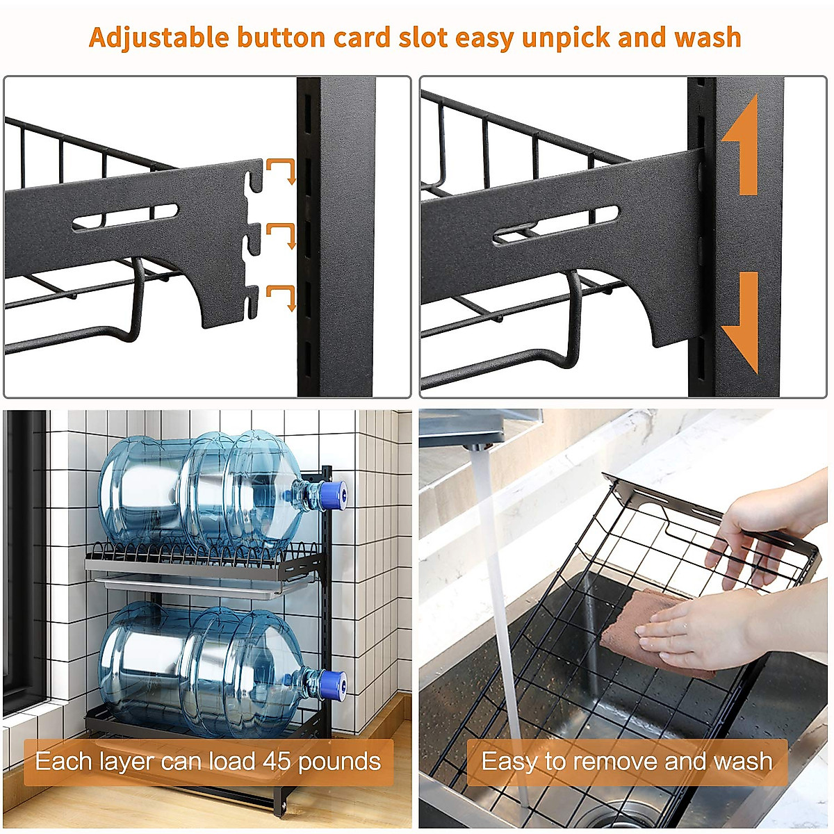 X-cosrack Dish Drying Rack Stainless Steel Dish Drainer with Drainboard Utensil Holder for Plates Bowls for Kitchen Countertop, Detachable, 3 Tier, Black