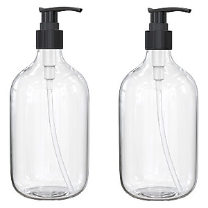 2 Pcs 10 Ounce Clear Plastic Pump Bottle Dispenser, Refillable Empty Bottle Container with Pump for Essential Oil Soap Lotion Shampoo.