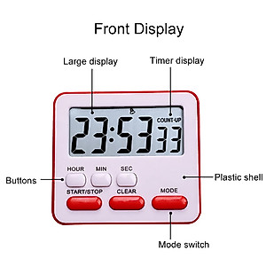 Jeeje Electronic Kitchen Timer, Large Screen with Multifunctional Count up Countdown Alarm Clock Silence Memory Magnetic Suction Snooze Battery Powered for Students Baking