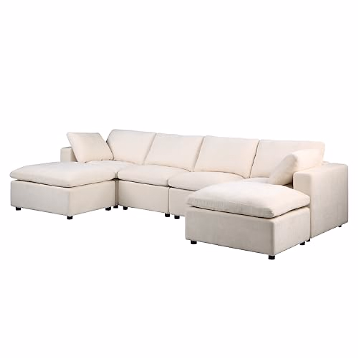 U-Shaped Oversized Chenille Upholstered Modular Sectional Sofa Modern Reversible Chaises Cloud Couch Convertible Living Room Sleeper Sofabed with Movable Ottomans for Home, Apartment