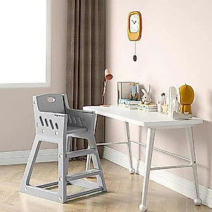 Baby Highchair,Children's Dining Chair, Safe and Solid Shape Structure Design, with Telescopic Gear Adjustable Feeding Tray, Can be Directly Washed (Grey)