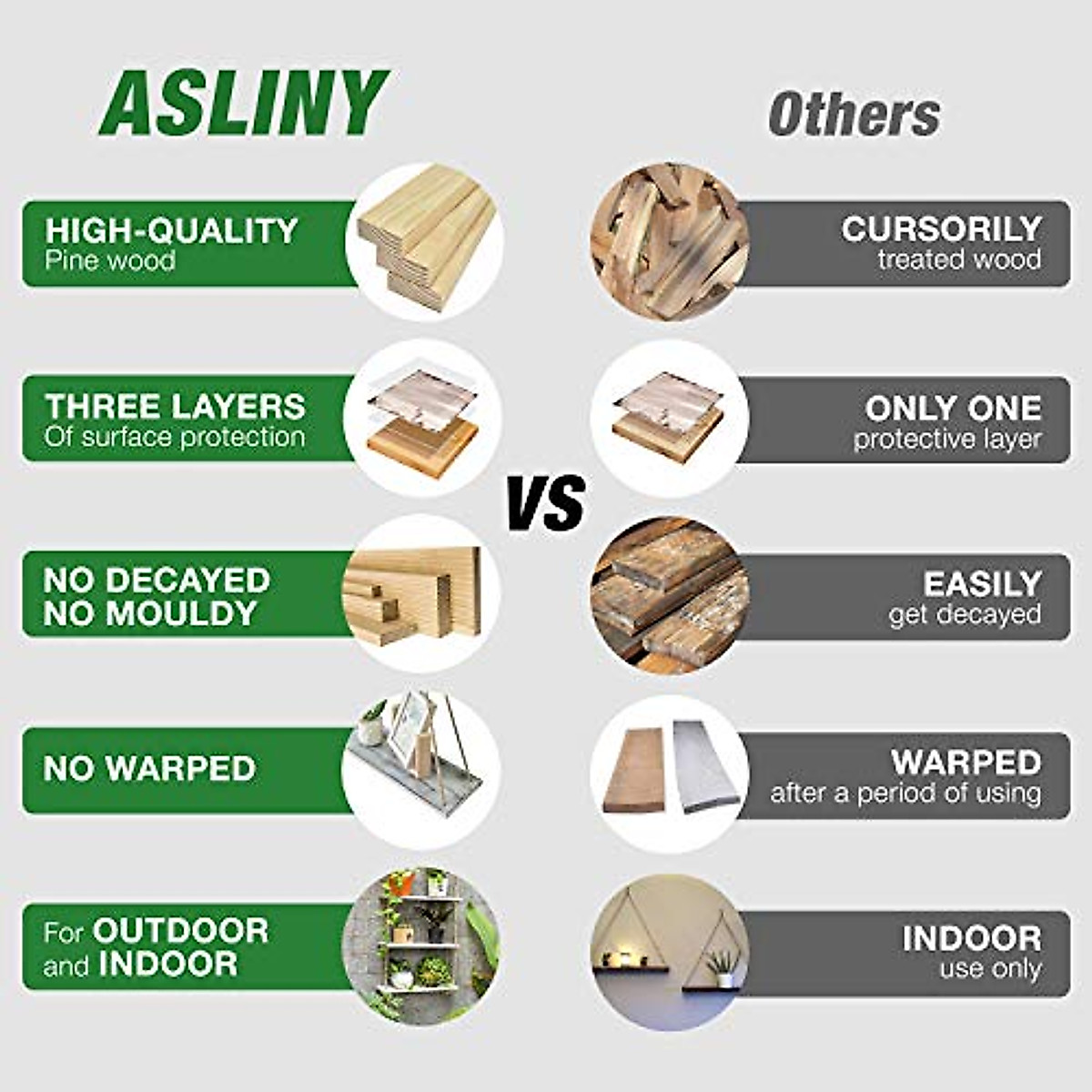 ASLINY Combo 3 Tiers Hanging Shelf and 2 Pcs Rope Shelves, Rustic White