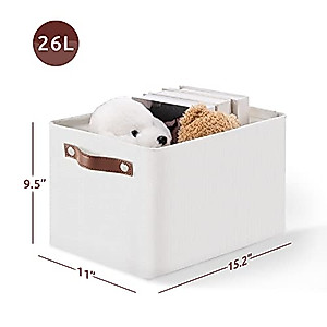 Large Storage Bins for Organizing Closet Shelf, 15 inch Collapsible Linen Storage Basket with Handles for Clothing, Dog Toy, Towel - Beige, 4 Pack