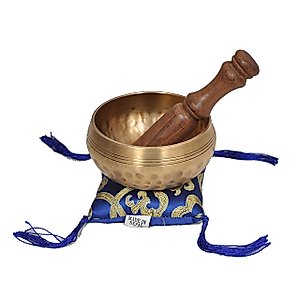 Tibetan Meditation Yoga Singing Bowl Set by Kasthamandap - Hand Hammered in Nepal - Handcrafted Bowl for Relaxing Meditation, Chakra Healing, Yoga and Mindfulness
