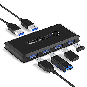 USB 3.0 Switch Selector, USB KVM Switch for 2 Computers Sharing 4 USB Peripheral Device, Mouse Keyboard Printer, Included 2 USB Cables