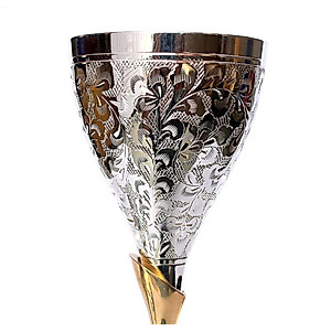 Tuzech Wine Champagne Whisky Glasses - Pure Handmade Silver Plated Engraved Premium Goblet | Champagne Flutes Coupes | Party Glass Dining Set Cutlery, Business Gift – (10 OZ 2 piece)