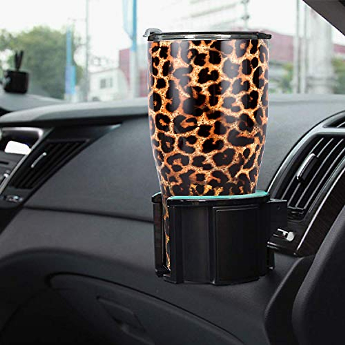 BR JUNKER 30 oz. Tumbler Double Wall Stainless Steel Vacuum Insulation Travel Mug with Crystal Clear Lid and Straw, Water Coffee Cup for Home,Office,School, Ice Drink, Hot Beverage,Leopard,Slim