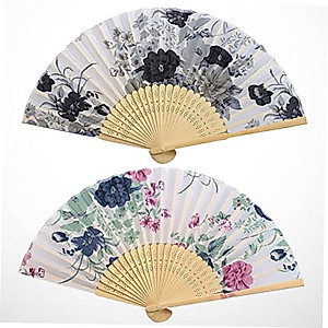 MUSISALY 2pcs Chinese Dancing Fans floral fan Silk Folding Fans folded fan Hand Folding Fans handheld fan ancient fan Chinese Folding Fans floding fan Japanese-style men and women flowers