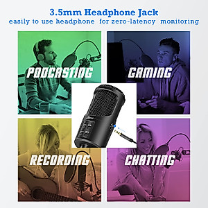 Lamoe USB Podcast Studio Condenser Mic, Recording Condenser Microphone kit with Boom Arm Sound Card 192KHZ/24Bit, Plug & Play Instrument Microphones for PC Karaoke YouTube Streaming Gaming-U188