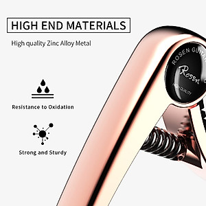 Rosen Champagne Guitar Capo 3in1 Metal Capo Picks Set for Acoustic Guitar Electric Guitars Ukulele Mandolin Banjo