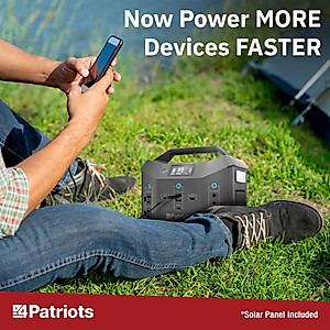 4Patriots Patriot Power Sidekick Solar Generator, 300wH Portable Power Station with 40 Watt Solar Panel, AC Fast Charging in 5 Hours, Dual 110V AC Outlets, Only 8 Lbs, Perfect for Camping Accessories
