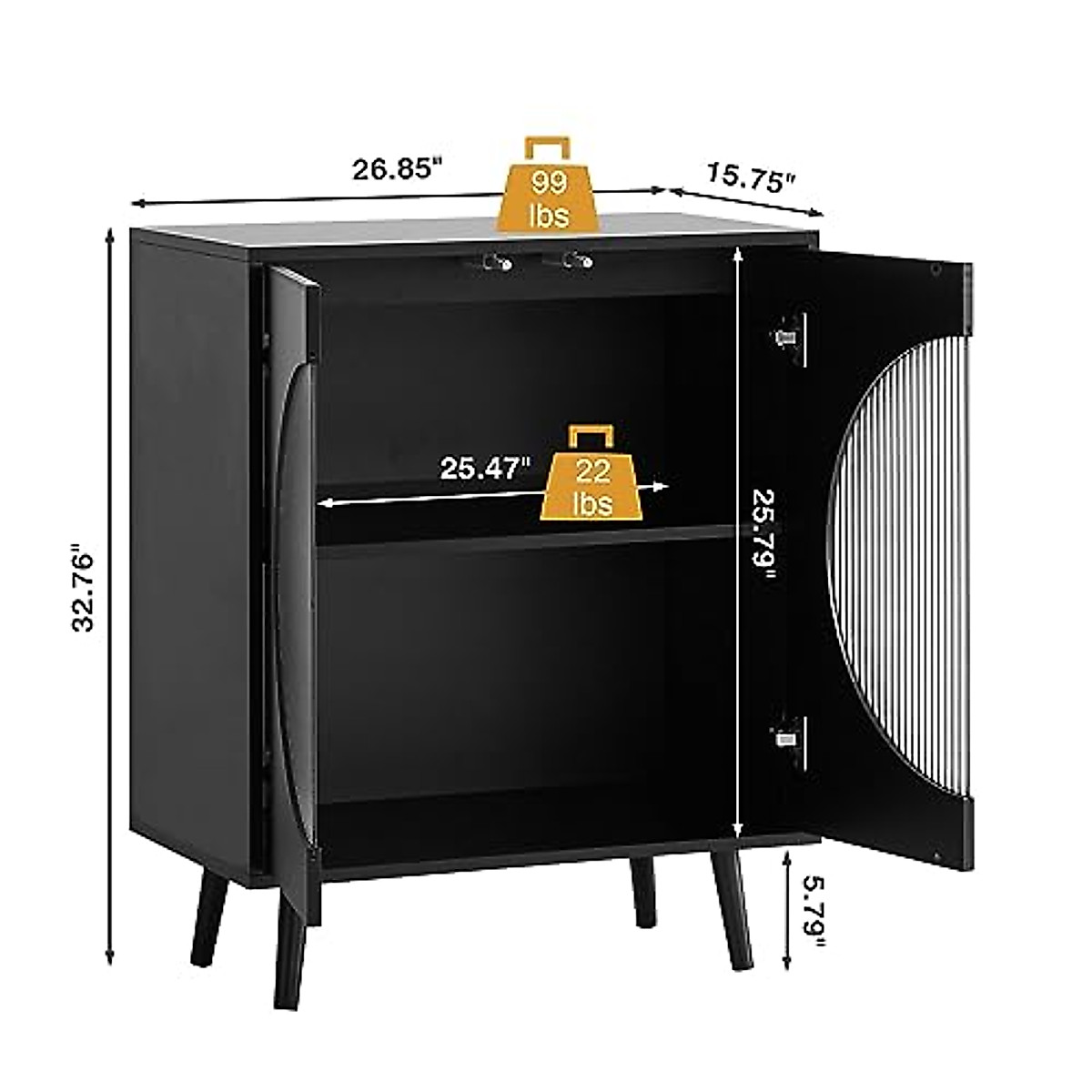 Modern Glass Sideboard Buffet Cabinet set of 2, Accent Cabinet Freestanding Kitchen Storage Cabinet Console Table with Adjustable Shelves and Pop-up Doors for Living Room, Kitchen, Hallway (Black)