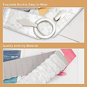 WHIPPY Women Wide Elastic Waist Belt Vintage Wide Stretch Waist Belt Fashion Retro Leather Waistband for Dresses, Silver, S