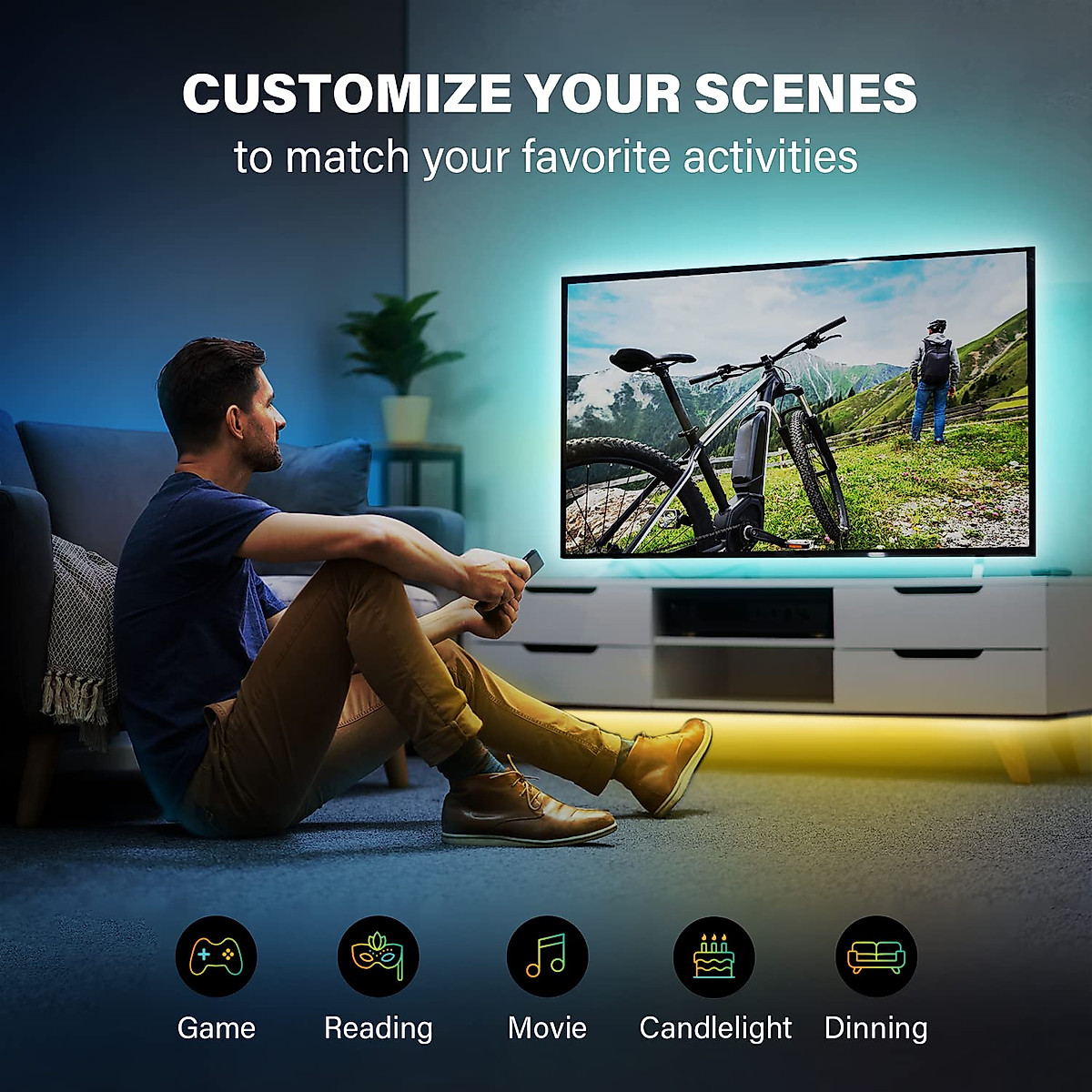 Sengled Smart TV LED Backlights for 45-75 inch TVs, 8 PCS Segmented Strip Lights, Work with Alexa Google Home, Music Sync Wi-Fi RGB Ambient Lighting, Grouping, Adjustable Length, 25,000 Hours