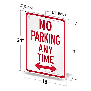 SmartSign 24 x 18 inch “No Parking Any Time” Metal Sign with Bidirectional Arrow, 80 mil Laminated Rustproof Aluminum, Red and White, Made in USA