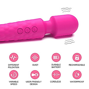 Female Vibrator, G-Spot & Sex Toy, 20 Modes & 8 Speeds Wand Massager, Quiet, Waterproof, USB Rechargeable Vibrator, Hand-Held Cordless Sex Toys Vibrator for Her Pleasure, Female Adult Toy - Rose