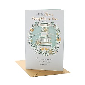 UK Greetings Son & Daughter-In-Law Wedding Card With Envelope - Pretty Cake Design