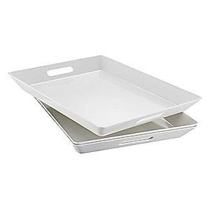 i BKGOO White Large Tray,Melamine Serving Tray with Handles, Set of 3 Rectangular Tray for Food Organizer ,Breakfast, Lunch, Dinner 15.5 x 12.2 x 1.6 inch