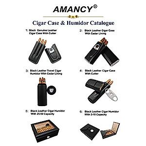 AMANCY Luxury Black Leather 5 Holder Cigar Humidor Case,Elegant Cigar Bag Pouch with Several Inner Accessory Pockets, Specialized Cigar Cutter and Lighter Contained