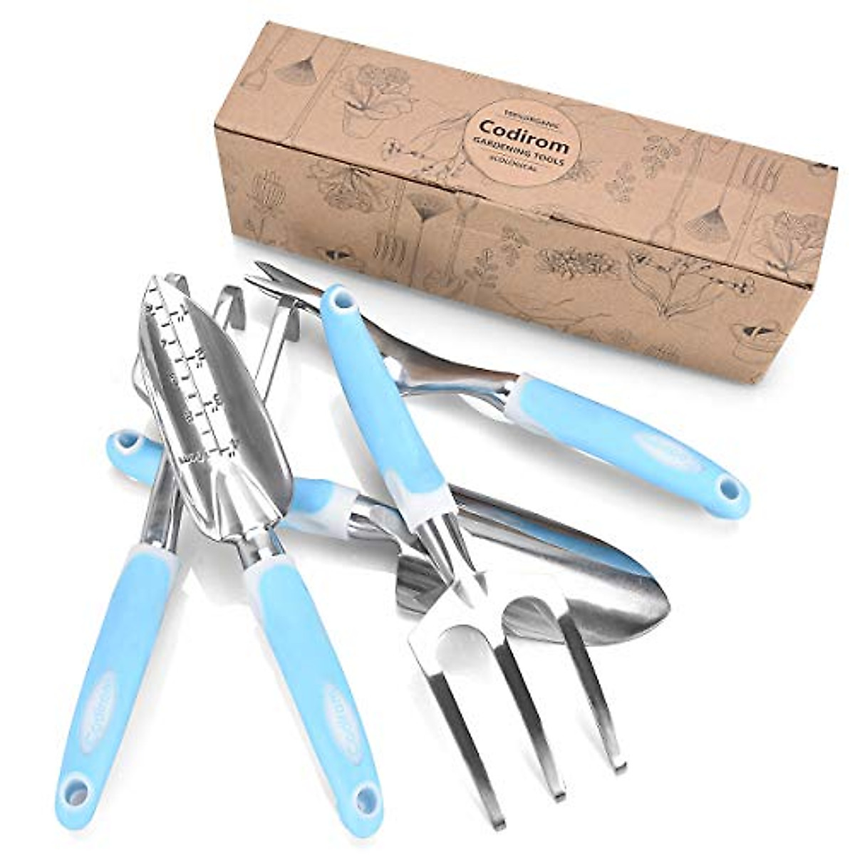 Codirom Garden Tools Set 5PCS Gardening Tools Planting Trowel Garden Shovel Garden Rake Transplant Tools