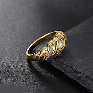 YOUFENG 18k Gold Filled Chunky Dome Ring for Women Croissant Braided Twisted Stacking Band for Women Statement Ring Size 9
