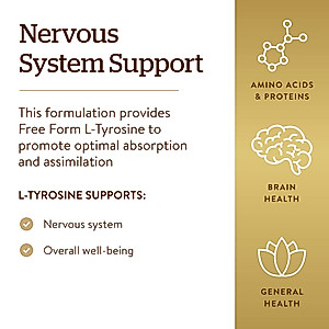 Solgar L-Tyrosine 500 mg, 100 Vegetable Capsules - Brain & Nervous System Support - Vegan, Gluten Free, Dairy Free, Kosher - 100 Servings