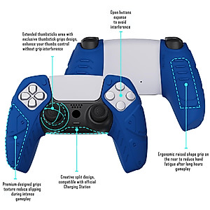 PlayVital Mecha Edition Blue Ergonomic Soft Controller Silicone Case Grips for ps5, Rubber Protector Skins with Thumbstick Caps for ps5 Controller - Compatible with Charging Station