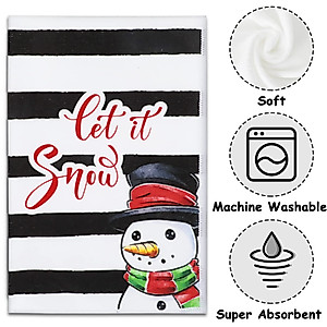 Christmas Kitchen Towels Black White Stripe Hand Towels Xmas Absorbent Dishcloths Winter Holiday Kitchen Decor Snowman Santa Dish Tea Towels Merry Bright Tea Towel for Home Kitchen Supplies 4PCS