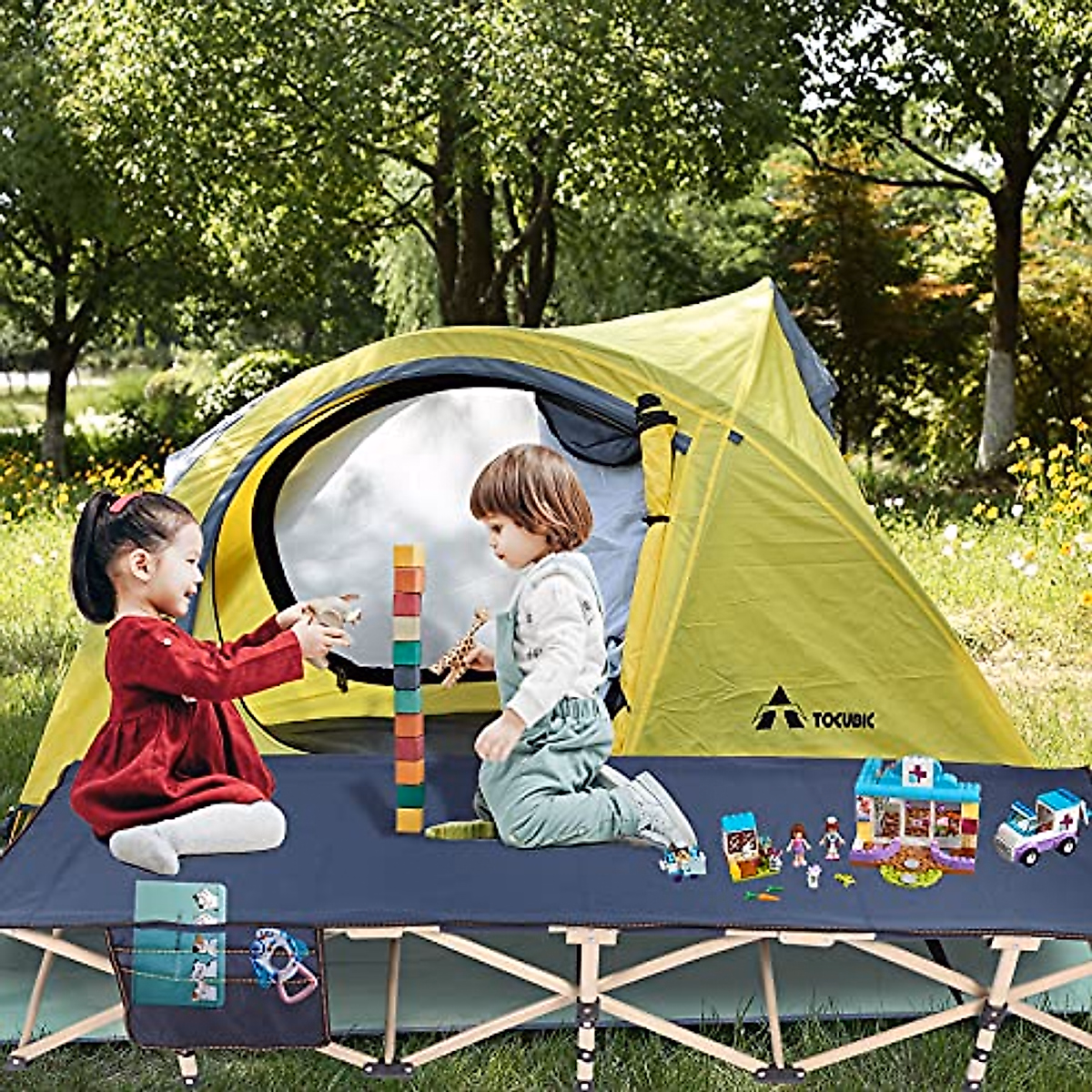 REDCAMP Extra Long Folding Kids Cot for Sleeping 7-15, Portable Toddler Cot Bed Child Travel Cot for Camping, Navy 75''x26''