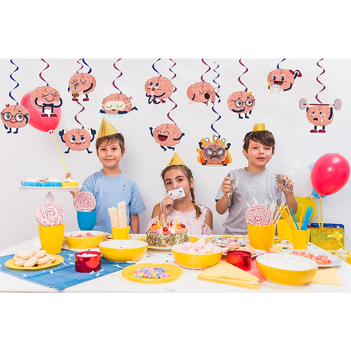 24 Pieces Brain Hanging Swirls Funny Brain Streamers Cute Hanging Decorations Ceiling Swirls for Brain Birthday Party Decorations Party Supplies Baby Showers Decorations