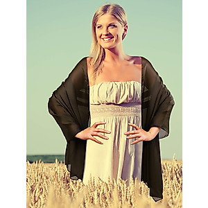 WILLBOND Womens Shawl Chiffon Bridal Evening Soft Wrap Scarf, Chiffon Scarf Ribbon Scarf Satin Scarf for Evening Dresses(L,Black 2)