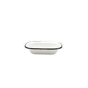 Tablecraft Enamelware Collection Black Rim Solid White Enamel Rectangular Roasting Pan, Camping, Farmhouse, Home & Restaurant, Porcelain Over Steel, Vintage, Boho, Retro, 7.75x5.75x4 Deep