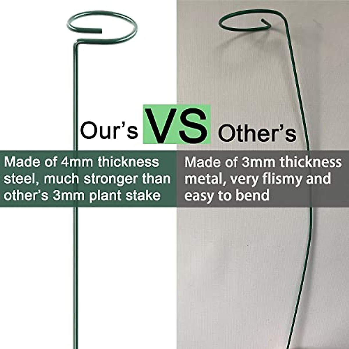 HiGift 10 Pack 17 inches Plant Support Plant Stakes with 20 Pcs Plant Clips, Metal Garden Single Stem Flower Support Stick Plant Cage Support Ring for Amaryllis Orchid Peony Rose Tomato