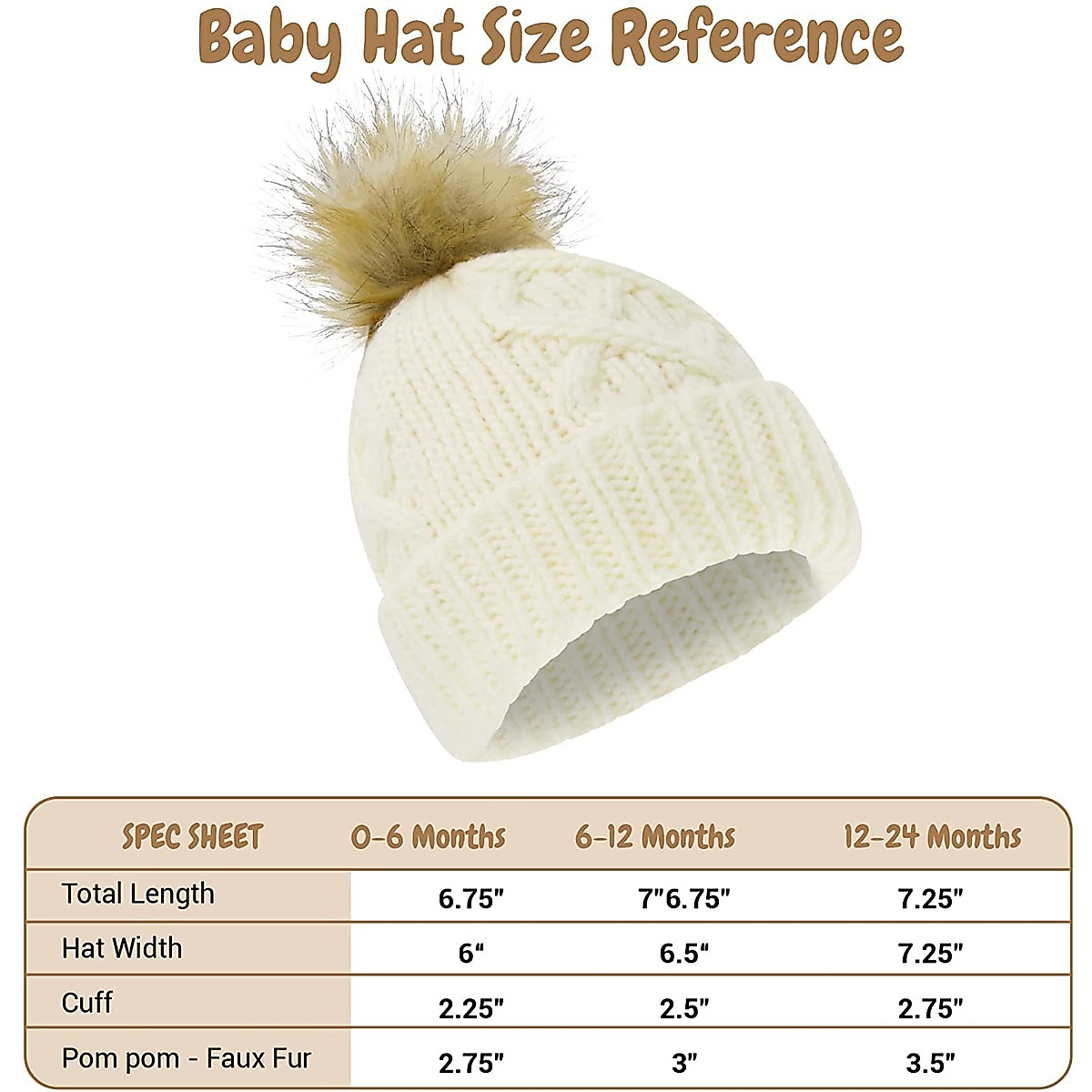 Baby Hats Newborn - Toddler Winter Baby Hat and Mitten Set Boy and Girls Baby Winter Hat Fleece Lined 0-6 Months (Ivory)