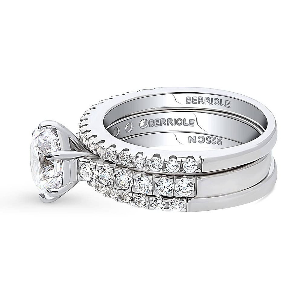 BERRICLE Sterling Silver Solitaire Wedding Engagement Rings 2 Carat Round Cubic Zirconia CZ Ring Set for Women, Rhodium Plated Size 10