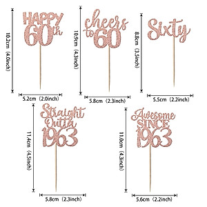 30 Pack 60th Birthday Cupcake Toppers Glitter Straight Outta 1963 Happy 60th Sixty Awesome Since 1963 Cupcake Picks 60 Fabulous Cake Decorations for 60th Birthday Wedding Anniversary Party Rose Gold