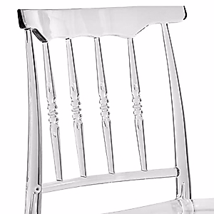 LeisureMod Spindle Mid-Century Modern Plastic Dining Chair with Clear Acrylic Seat and Legs, Stackable Accent Side Chair for Kitchen and Dining Room, Single