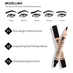 Timipoo 2 in 1 Waterproof Eyebrow Pencil, Tattoo Liquid Pencil with Eyeliner, Micro Fork Tip Applicator, Natural Hair-Like Makeup Precision All Day Wear (03# DARK BROWN)