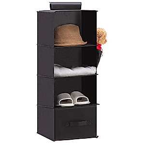 YOUDENOVA Hanging Closet Organizer, 4-Shelf Closet Hanging Storage Shelves with Drawers, Black