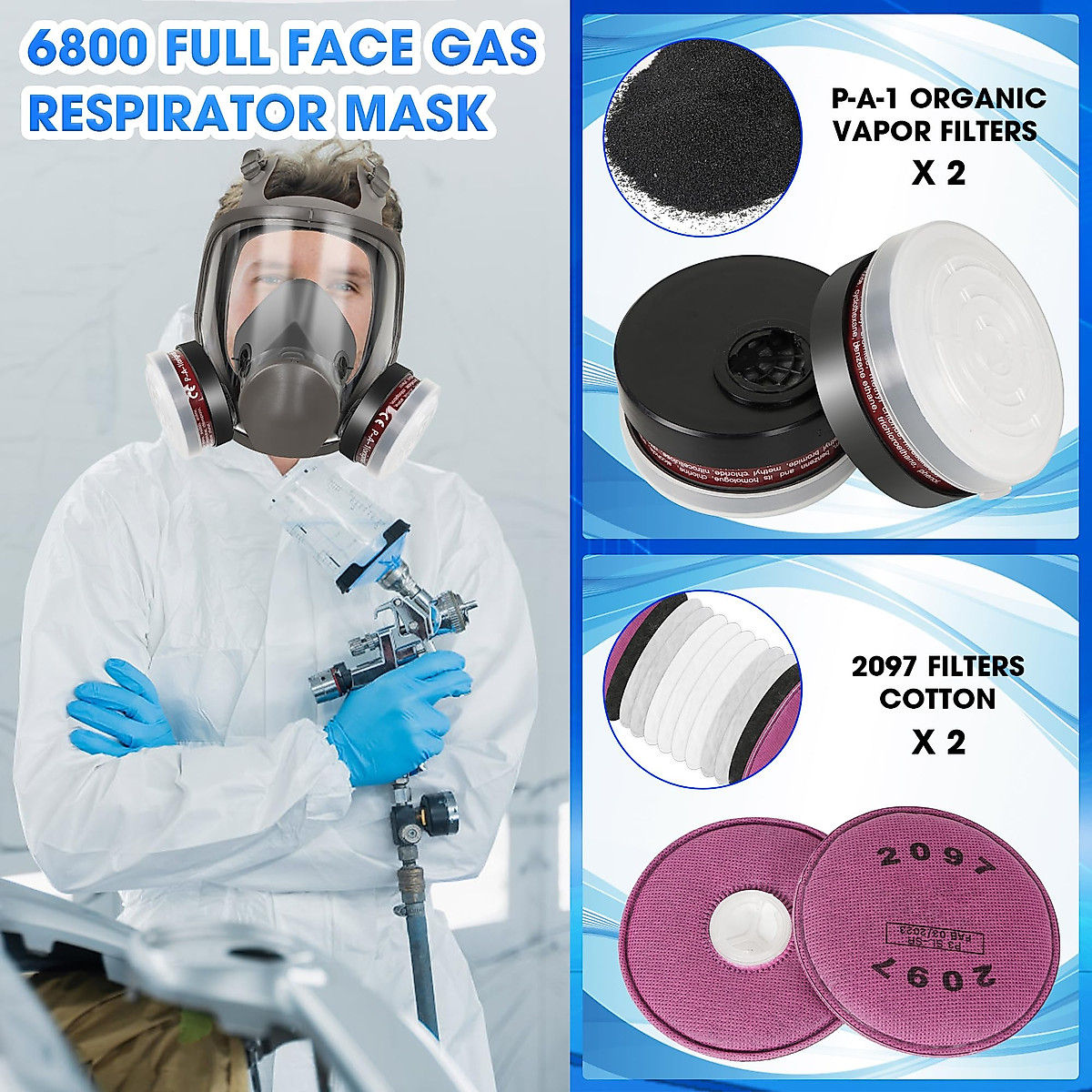 SLJHL Full Face Respirator Mask with Filters Anti Fog Respirators for Organic Gas and Steam Chemical Epoxy Resin Dust Woodworking Welding 6800
