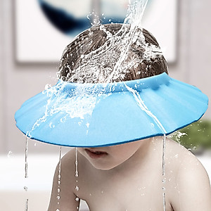 Baby Shower Cap Soft Adjustable Baby Bath Head Cap Visor for Washing Hair Shower Bathing Protection Bath Cap for Toddler, Baby, Kids, Children (Blue)
