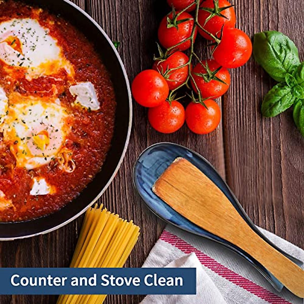 Hasense Ceramic Spoon Rest for Stove Top, Porcelain Spoon Holder for Kitchen Counter Cooking Utensil Home Decor, Navy