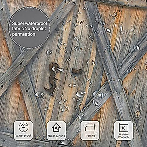 4 Piece Rustic Barn Door Shower Curtains Sets with Non-Slip Rugs, Toilet Lid Cover and Bath Mat, Bathroom Sets with Shower Curtain and Rugs and Accessories