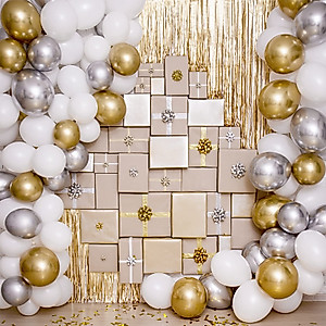 FEPITO 108 Pcs White and Gold Silver Balloon Garland Arch Kit 5 10 12 18 Inches Metallic Gold Silver White Balloons for Birthday Wedding Bridal Baby Shower Graduation Party Decorations