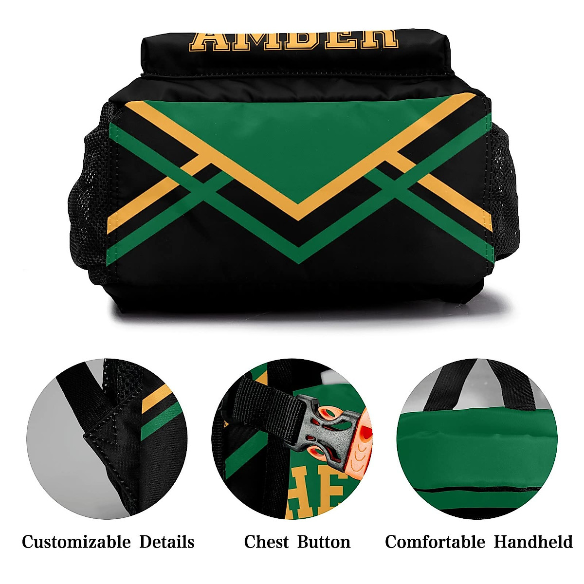 Cheerleaders Green Yellow Backpack with Name Text Custom Laptop Bag for Work Travel Office