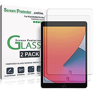 amFilm Screen Protector for New iPad 9 / iPad 8 / iPad 7, Apple Pencil Compatible, Tempered Glass, 2 Pack