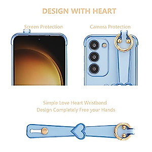 ZTOFERA Samsung Galaxy S23 Plus 5G Case with Kickstand,Luxury Cute Plating Edge Love Hearts Pattern Wrist Strap Finger Holder for Girls Women,Soft Shockproof Cover for Galaxy S23 Plus 6.6",Blue